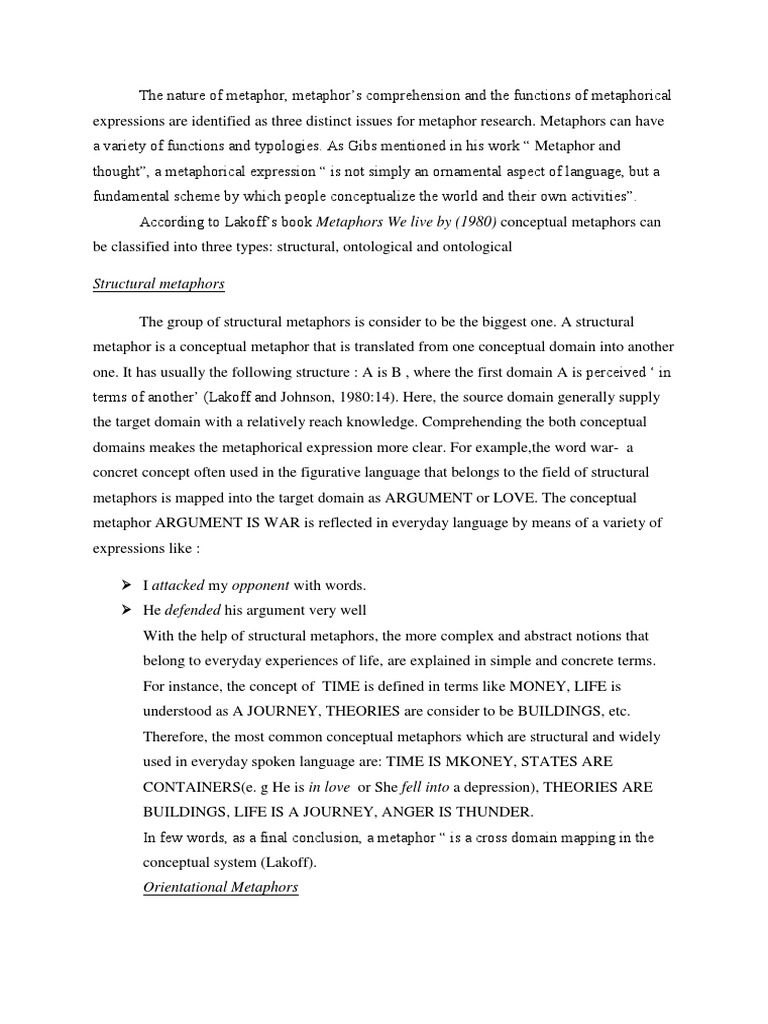 Structural Metaphors | PDF | Metaphor | Concept