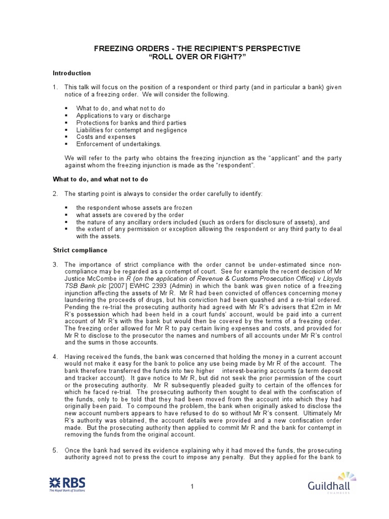 Freezing Orders: Bank's Dilemma | PDF | Social Science | Law