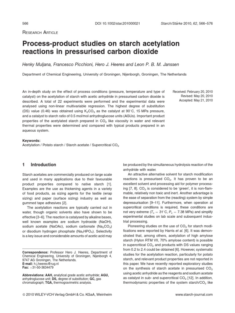 Acetylated Starch Co2 | PDF | Supercritical Fluid | Gas Chromatography