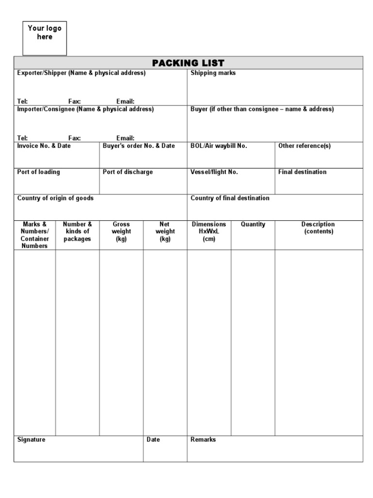 Export Packing List Template | PDF | Freight Transport | Trade
