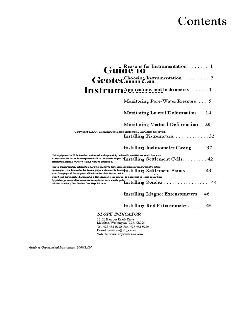 Guide To Geotechnical Instrumentation: Slope Indicator | PDF ...