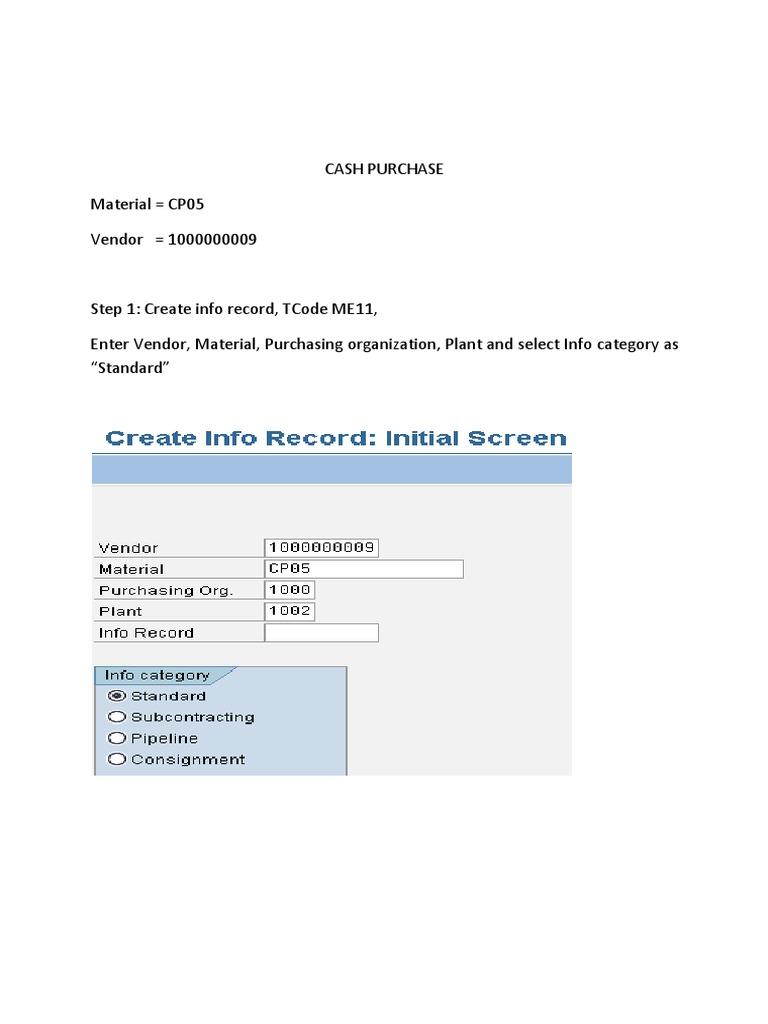 Cash Purchase Process for Vendor 1000000009 | PDF | Finance & Money ...