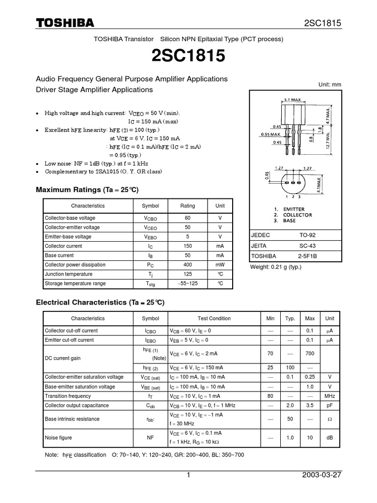 2sc1815 PDF | PDF | Technology & Engineering