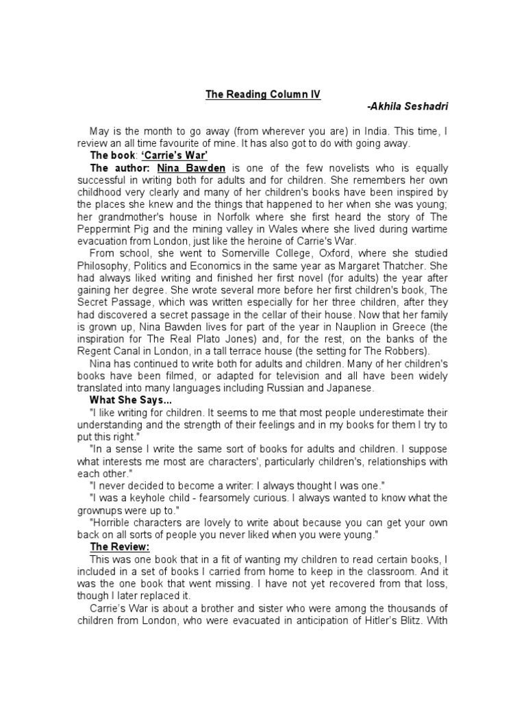 The Reading Column IV: - Akhila Seshadri | PDF