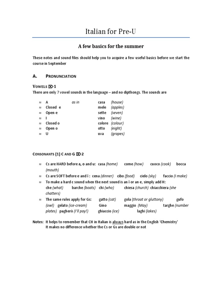 Italian Basics for Pre-U Students | PDF | Stress (Linguistics) | Phonetics