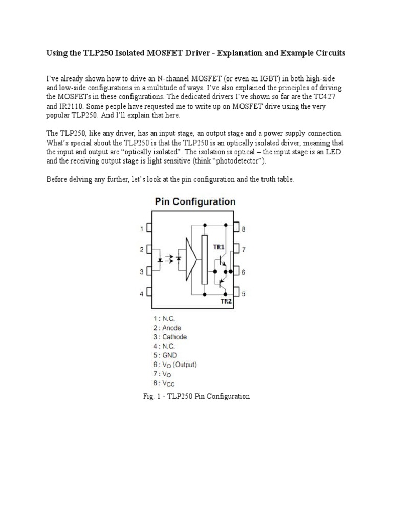 Using The TLP250 Isolated MOSFET Driver | PDF | Manufactured Goods ...