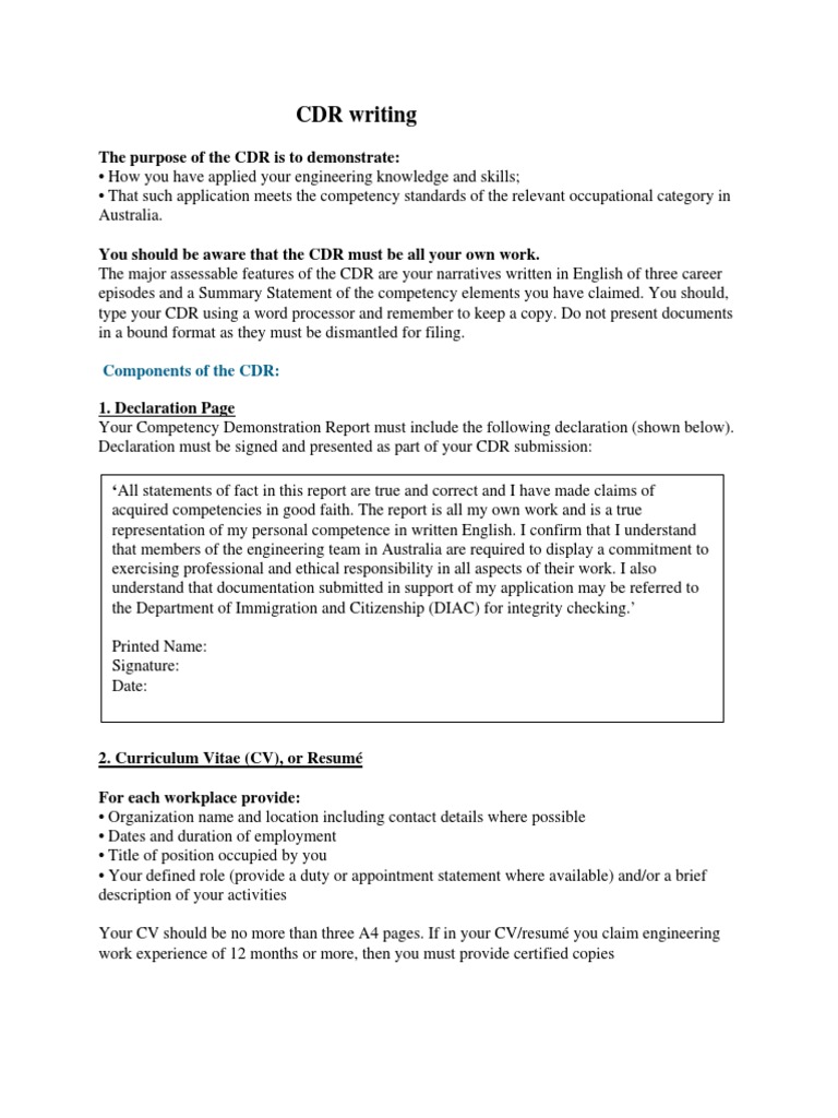 CDR Writing: Components of The CDR | Download Free PDF | Competence ...