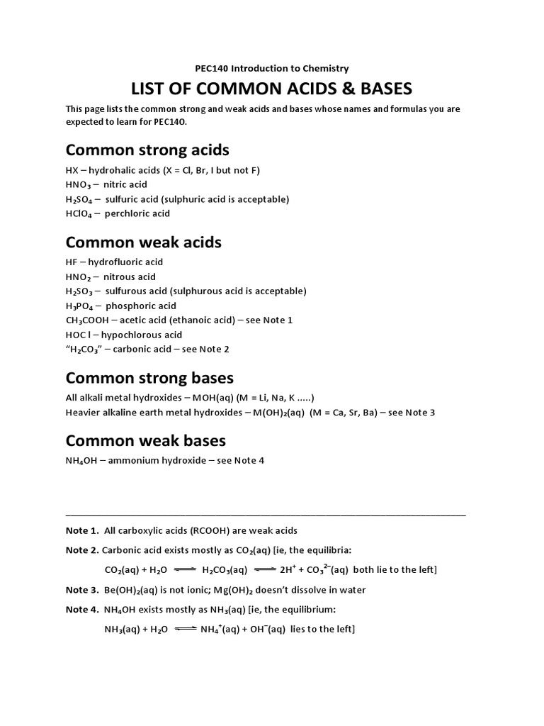 Chemistry Acids & Bases Guide | PDF