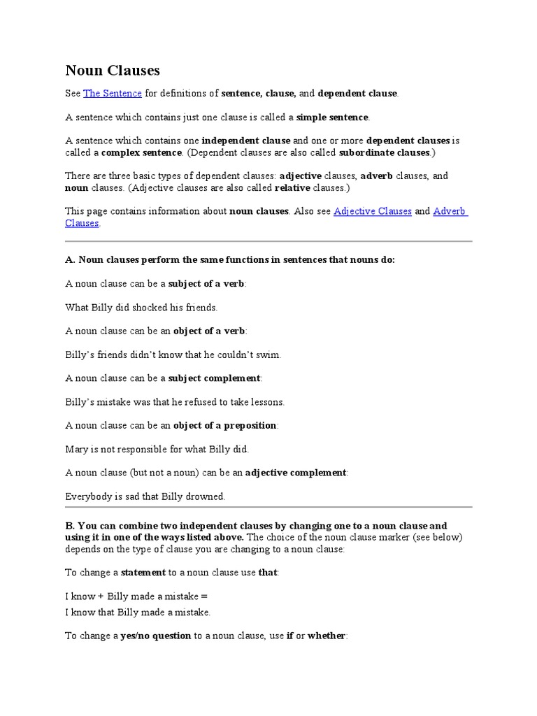 Noun Clauses: The Sentence | PDF | Clause | Verb