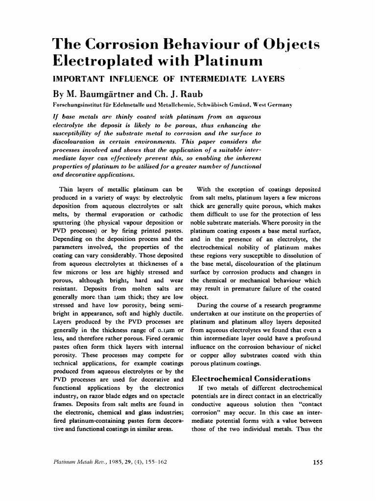 The Corrosion Behaviour of Objects Electroplated With Platinumoplated With Platinurn | PDF ...