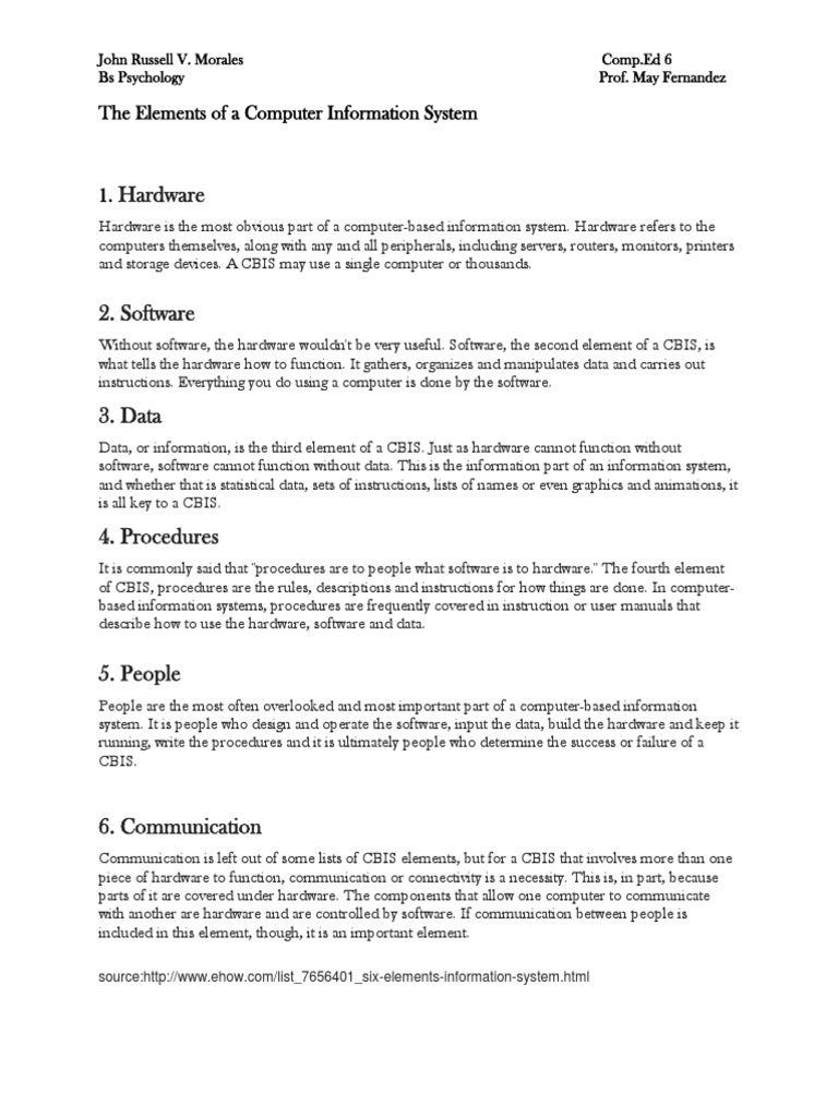 Elements of a Computer Information System | PDF | Personal Digital ...