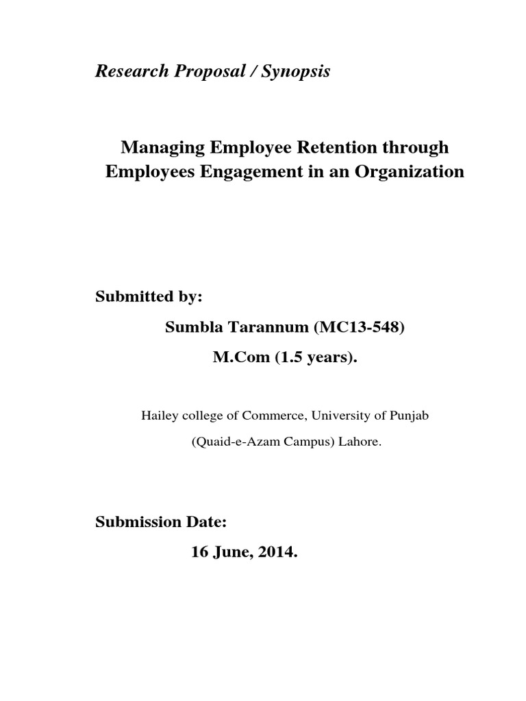 Research Proposal / Synopsis: Managing Employee Retention Through ...