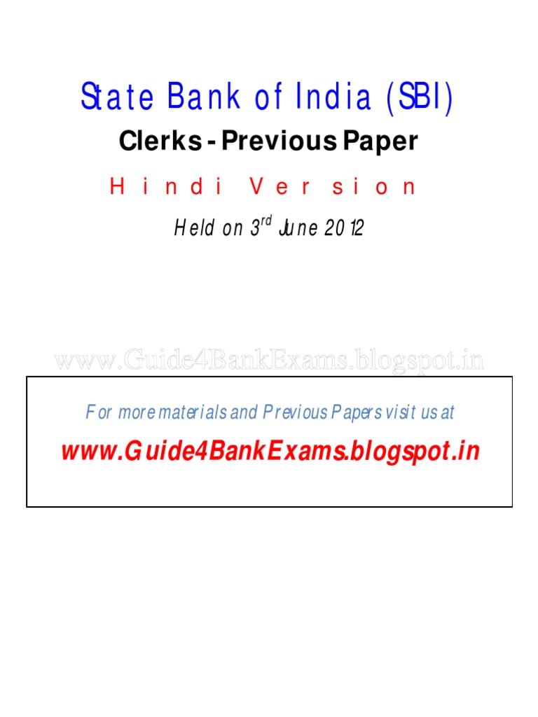SBI Clerk Mains Previous Paper Hindi | PDF | Banks | Banking