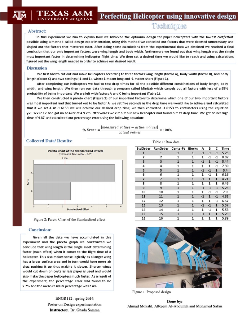 ENGR112- spring 2014 Poster on Design experimentation: Determining the ...