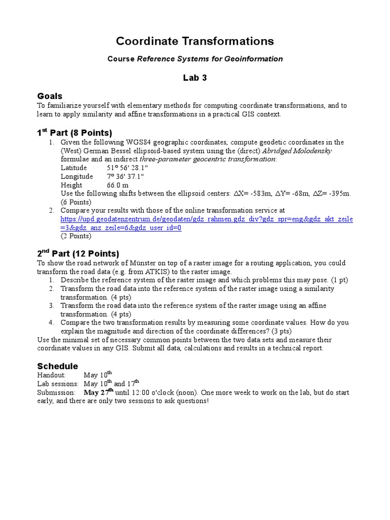 Coordinate Transformations: Lab 3 Goals | PDF | Latitude | Least Squares