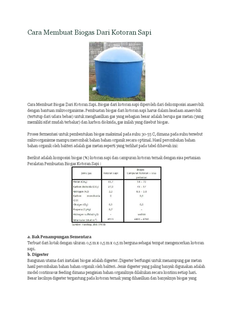 Cara Membuat Biogas Dari Kotoran Sapi | PDF