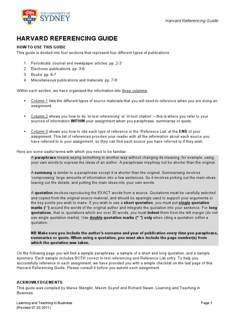 Harvard Referencing Guide