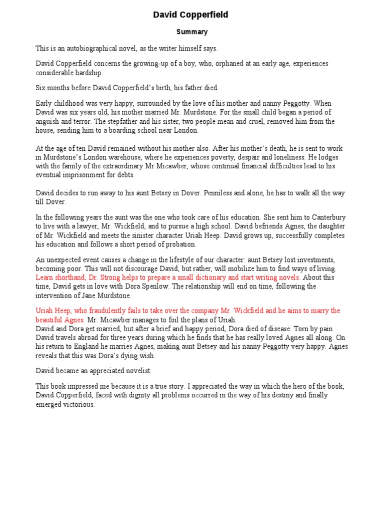 David Copperfield Summary | PDF | David Copperfield | Novels