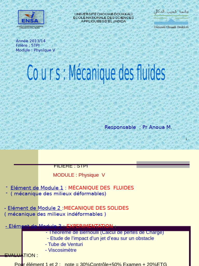 Cours Méca Des Fluides Anoua | PDF | Fluide | Pression