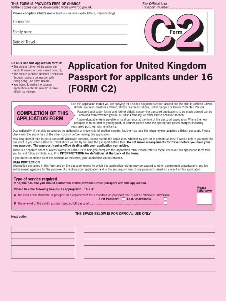 Application For United Kingdom Passport For Applicants Under 16 (FORM ...