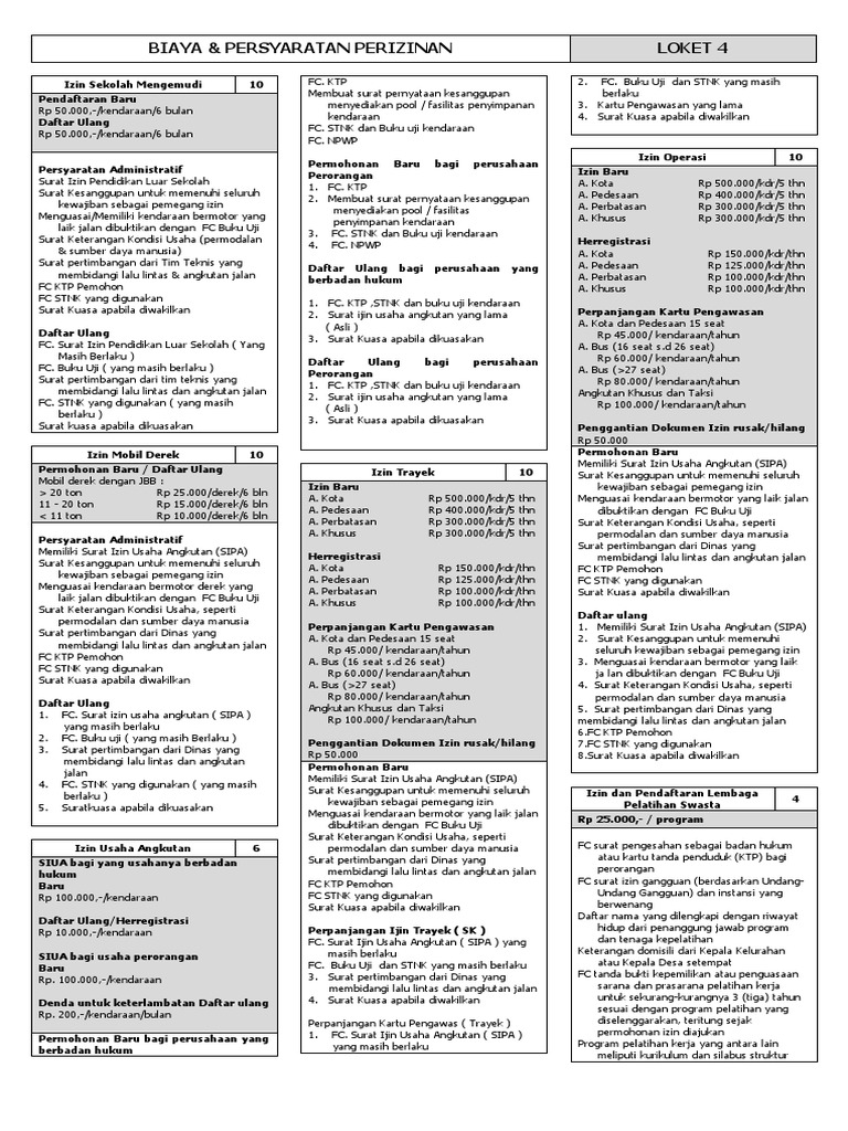 Brosur Biaya & Syarat Izin Final Loket 4 | PDF