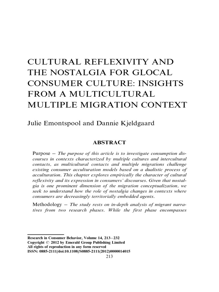Cultural Reflexivity and The Nostalgia For Glocal Consumer Culture ...