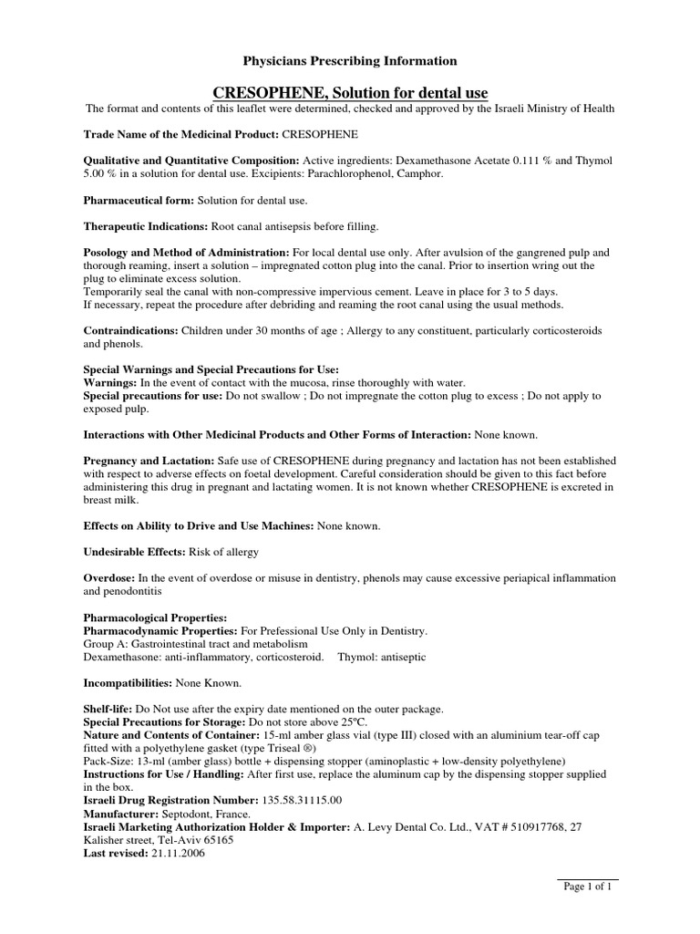 CRESOPHENE, Solution For Dental Use: Physicians Prescribing Information ...