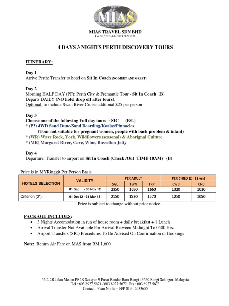 4D3N Perth Discovery Tour Package | PDF