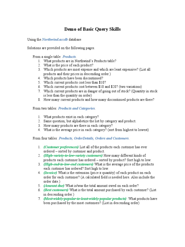 Query Skills Demo Using Northwind Database | PDF | Data Management ...