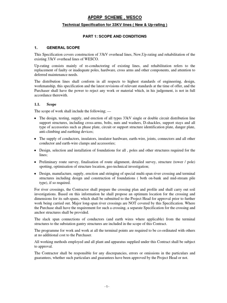 Specification 33 KV Line | PDF | Insulator (Electricity ...