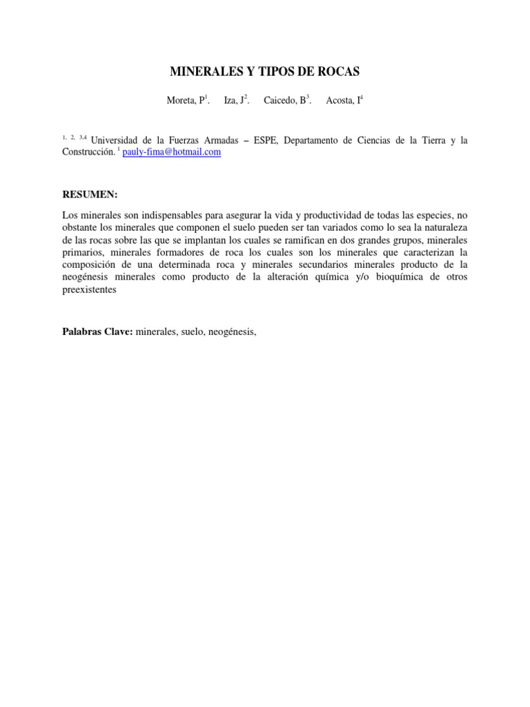 Hojas De Trabajo Sobre Rocas Y Minerales En Formato Pdf