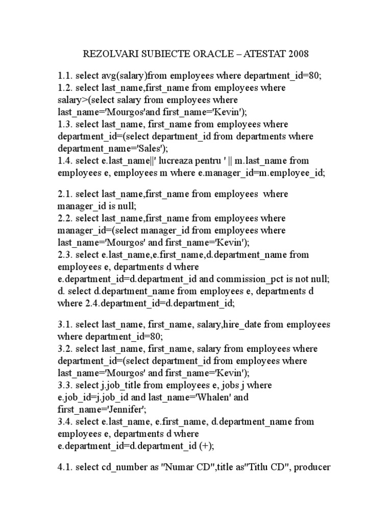 Baze de Date - Oracle | PDF | Sql | Databases