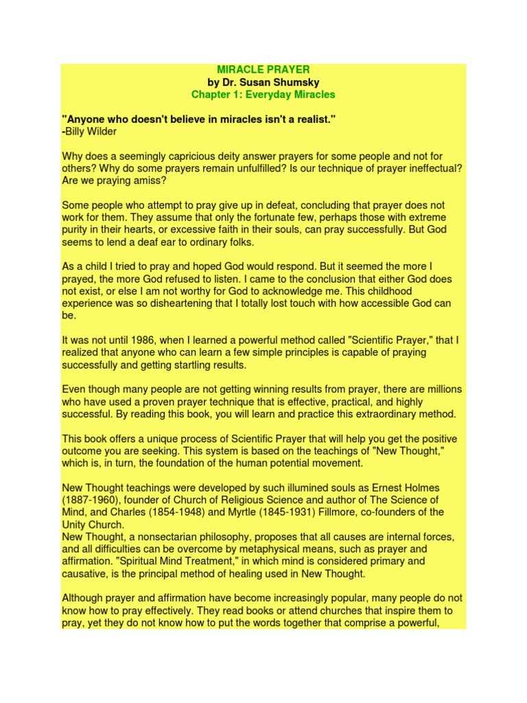 By Dr. Susan Shumsky: Miracle Prayer Chapter 1: Everyday Miracles | PDF ...