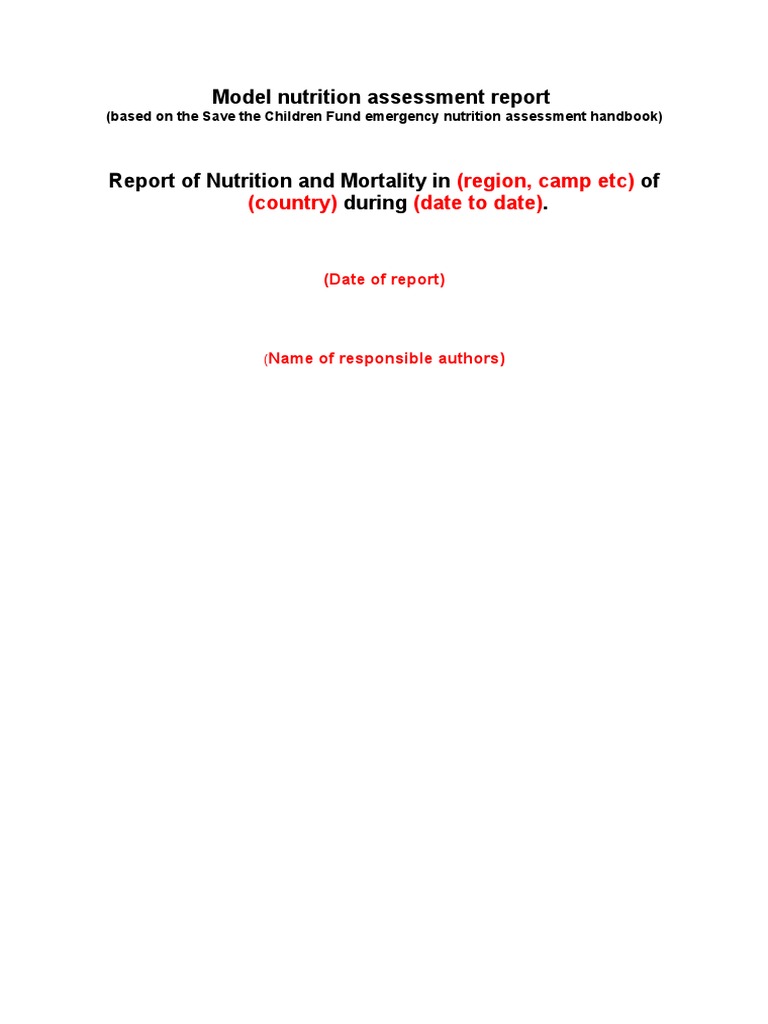Model Nutrition Assessment Report: (Region, Camp Etc) (Country) (Date ...