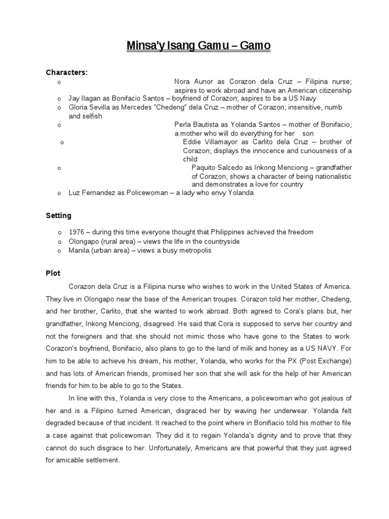 Minsa'y Isang Gamu - Gamo: Characters | PDF