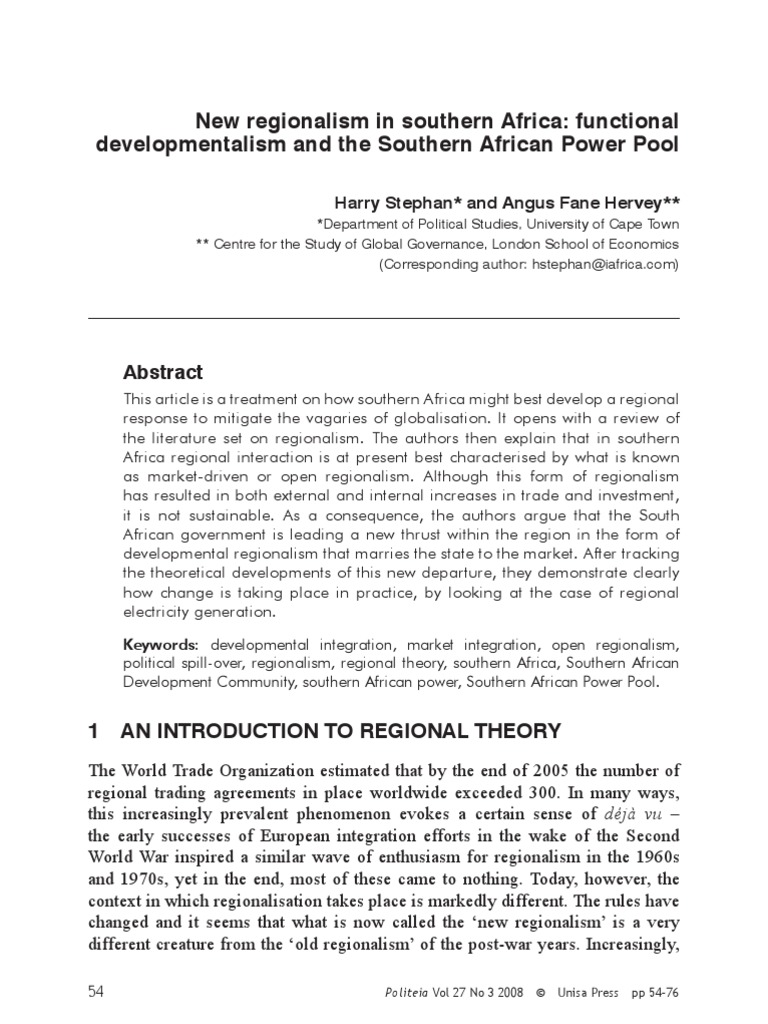 New Regionalism in Southern Africa: Functional Developmentalism and The Southern | Download Free ...