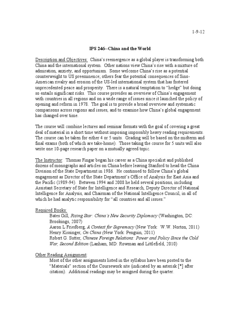 IPS 246 - China and The World: War, Second Edition (Lanham, MD: Rowman ...