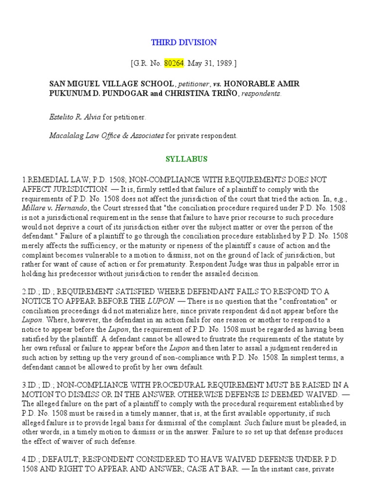 San Miguel Village School%2c Petitioner%2c vs. Honorable Amir Pukunum d ...