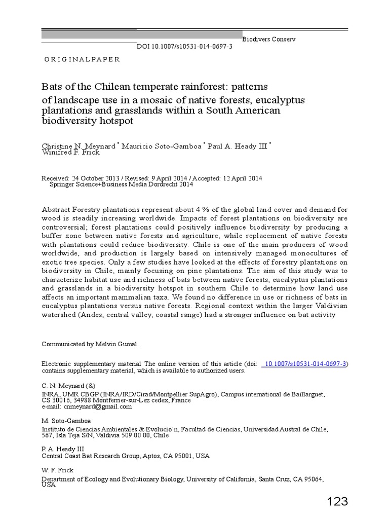 Bats of The Chilean Temperate | PDF | Biodiversity | Plantation