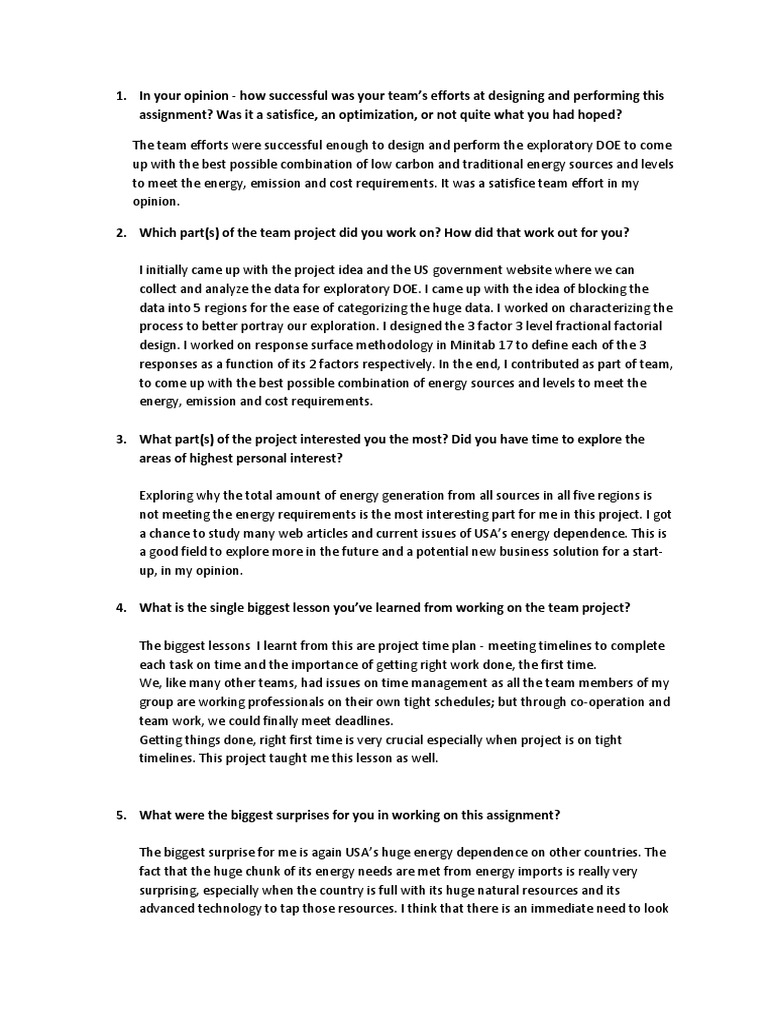 DOE Project Report | PDF | Energy Development | Analysis Of Variance