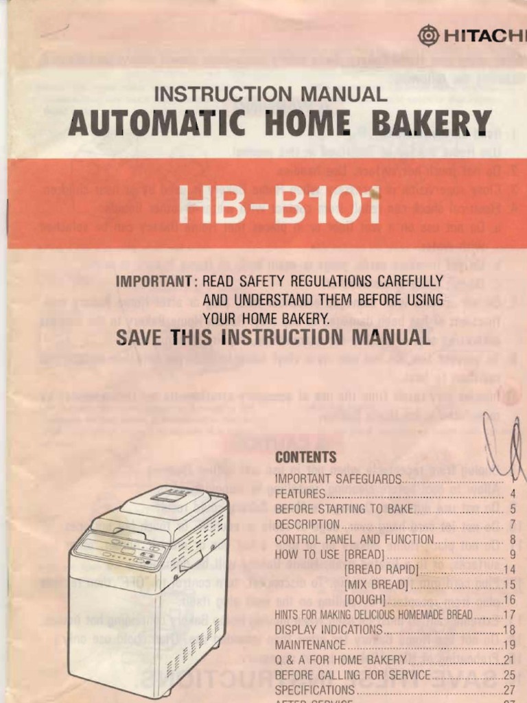 Hitachi Bread Maker Instruction Manual | PDF | Breads | Dough