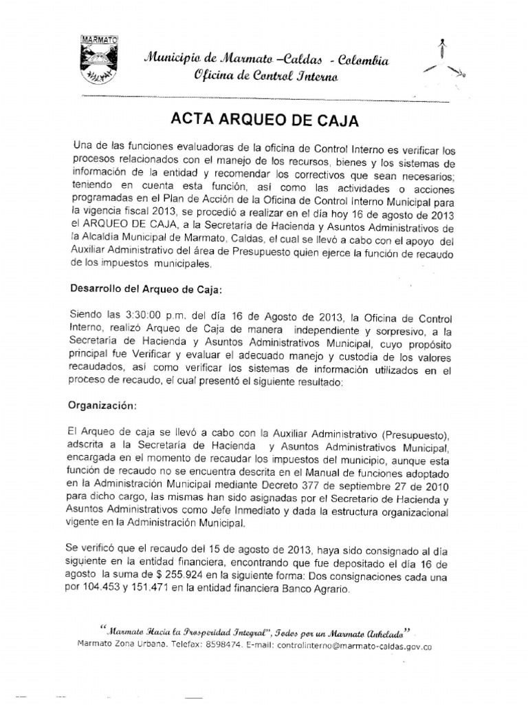 Modelo de Acta de Arqueo de Caja | PDF