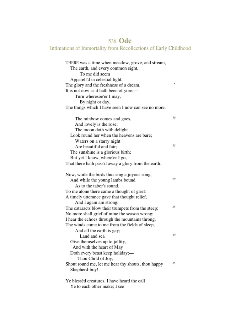 Intimations of Immortality From Recollections of Early Childhood | PDF ...