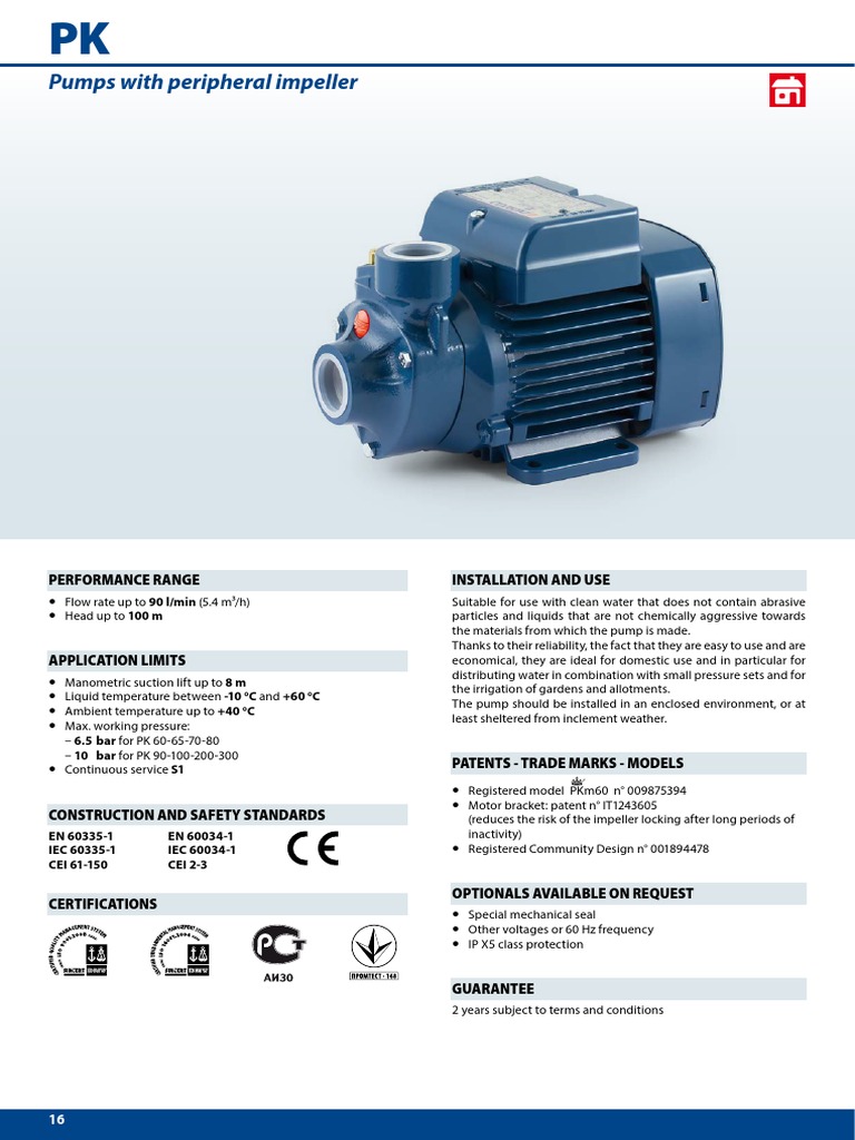 Pumps With Peripheral Impeller: Performance Range Installation and Use ...