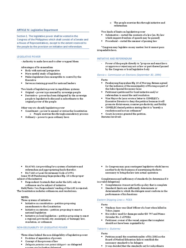 1987 Constitution Legislative Department Notes | PDF | Initiative ...