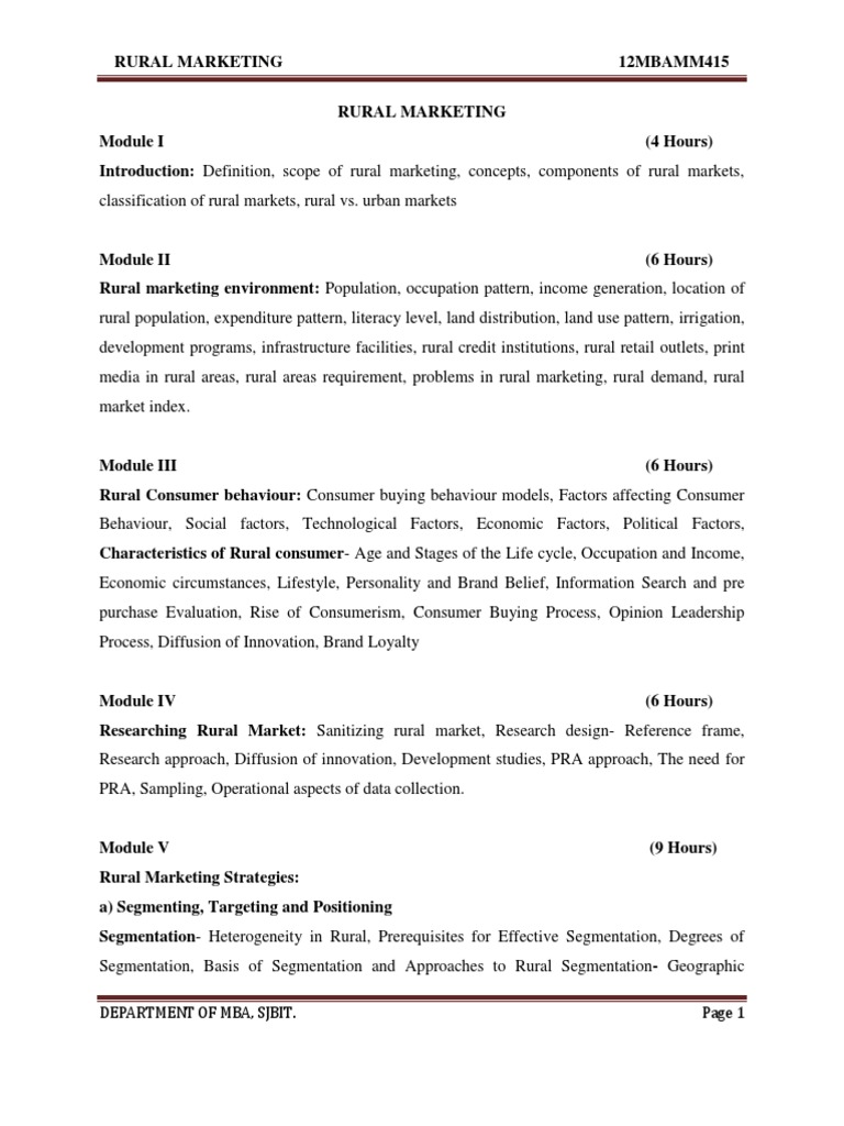 Mba IV Rural Marketing (Mba) Notes | PDF | Market Segmentation ...