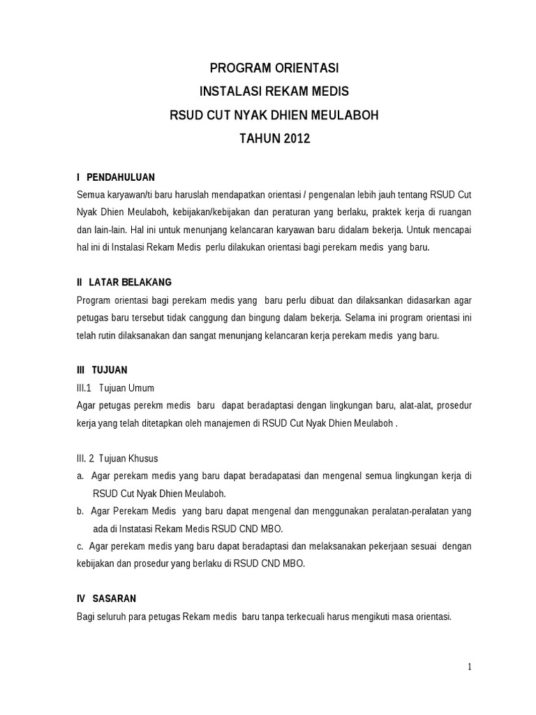 Program Orientasi Perekam Medis Baru | PDF