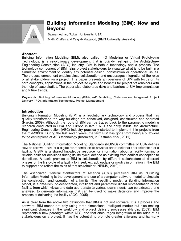 Building Information Modeling (BIM) : Now and Beyond | PDF | Building ...