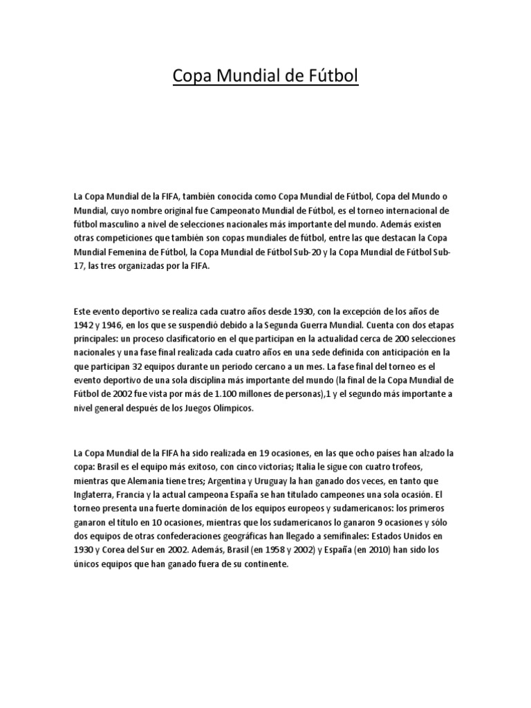 Historia de la Copa Mundial FIFA | PDF | FIFA Copa del Mundo | FIFA