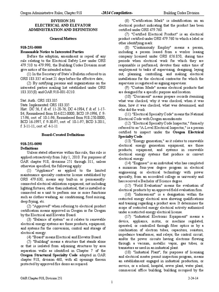 Oregon Administrative Rules Chapter 918 (Divisions 251-311) | PDF | Electrician | Medical Imaging